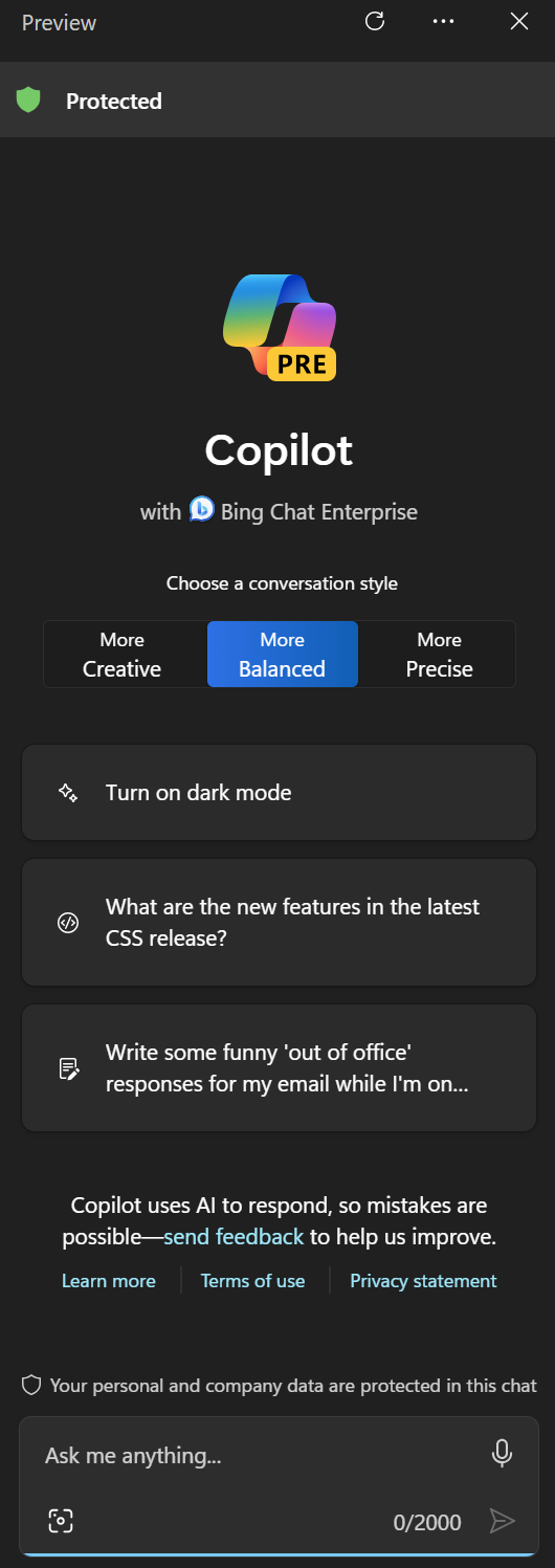 Microsoft Copilot - Outlook vs Bing Enterprise Chat